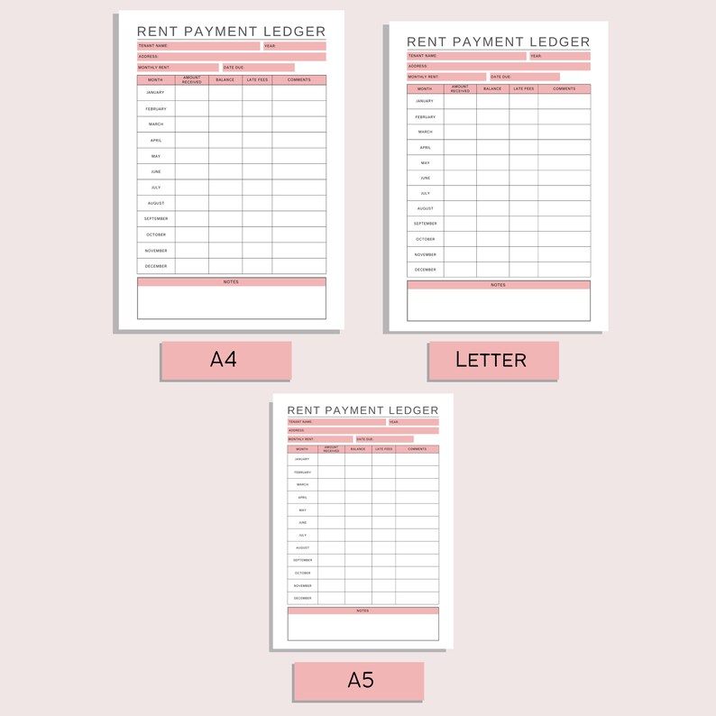 Rent Payment Ledger | Printable Tenant Payment Tracker | Landloard Rent ...