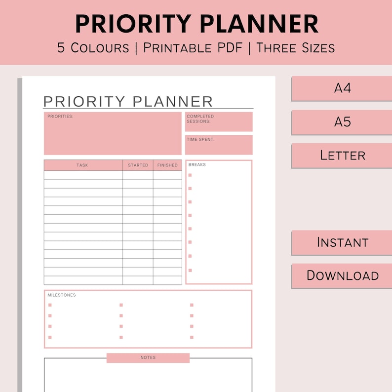 Priority Planner | Printable Important Task Checklist | Office Work ...