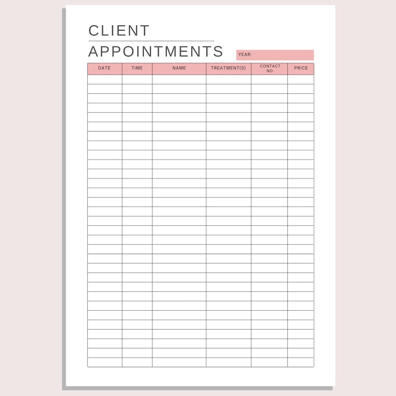 Client Appointments | Printable Appointment Tracker | Meeting Log ...