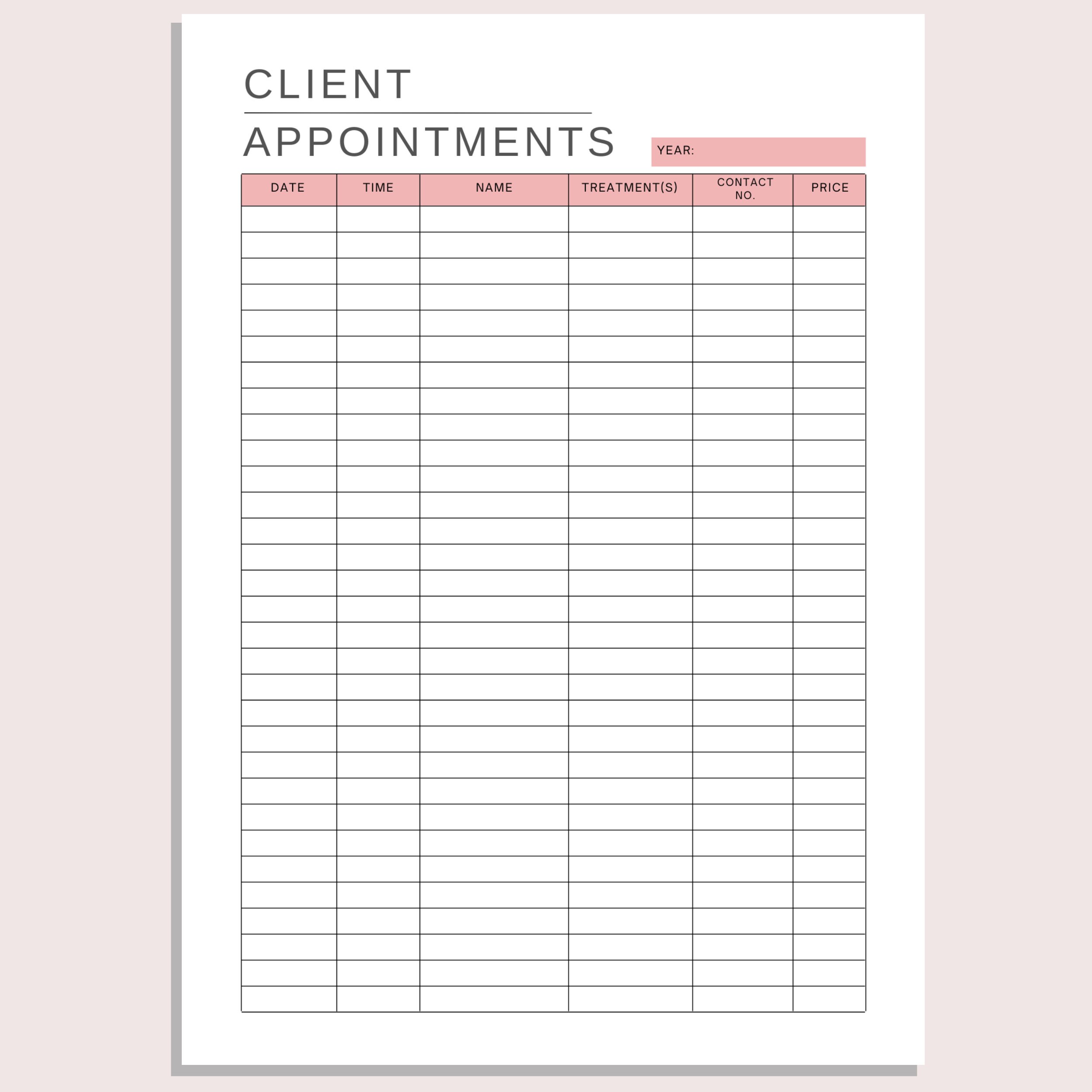 Client Appointments | Printable Appointment Tracker | Meeting Log ...
