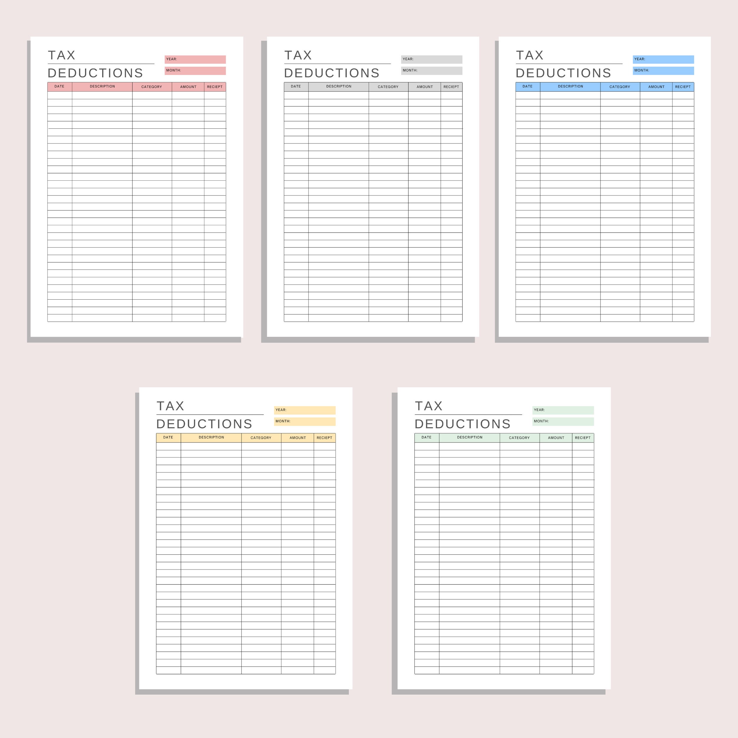 Tax Deduction Tracker Printable Tax Sheet Business Decduction Log ...