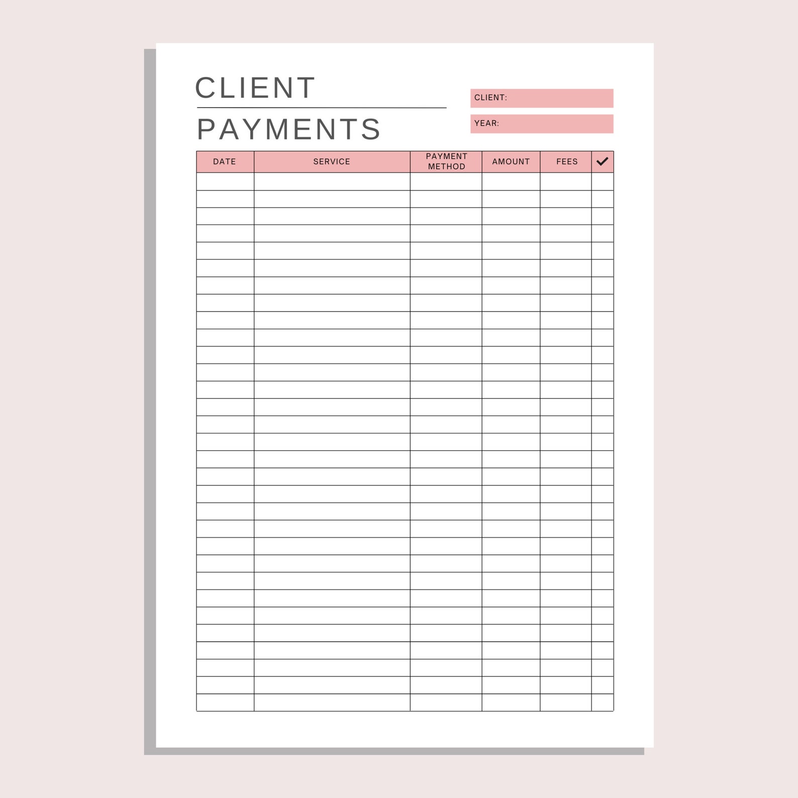 Client Payment History Printable Client Log Small Business Finance ...