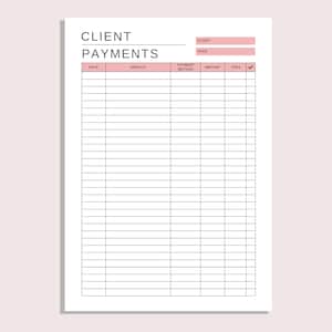 Client Payment History | Printable Client Log | Small Business Finance ...