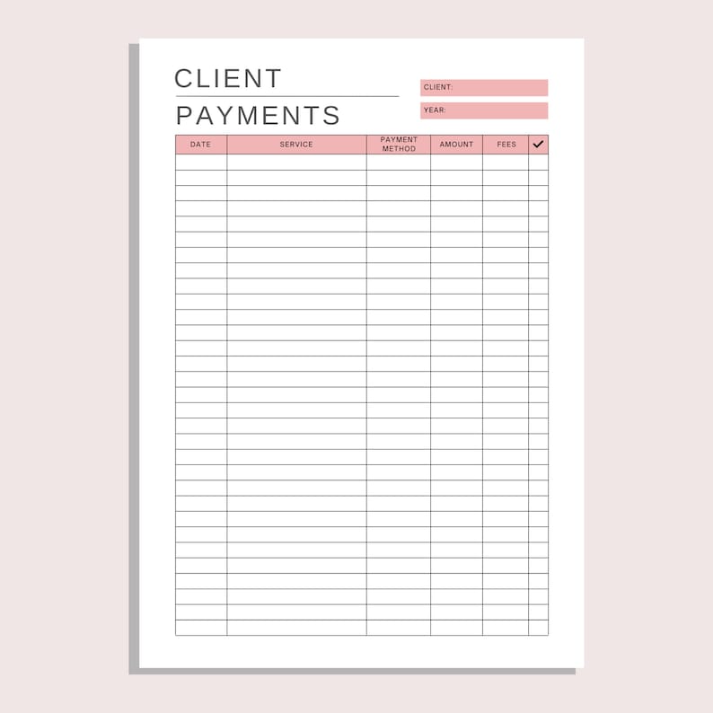 Client Payment History | Printable Client Log | Small Business Finance ...