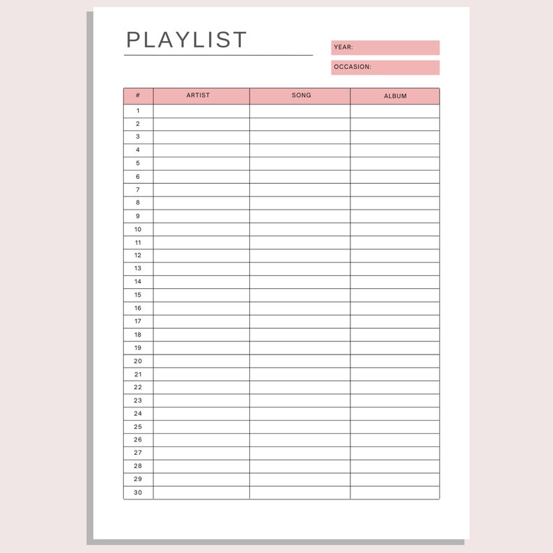 Blank Playlist | Wedding Song Log | Positivity Planner | Morning ...