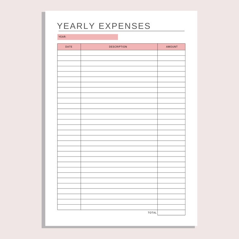 Yearly Expenses Tracker | Printable Spending Log | Transaction Record ...