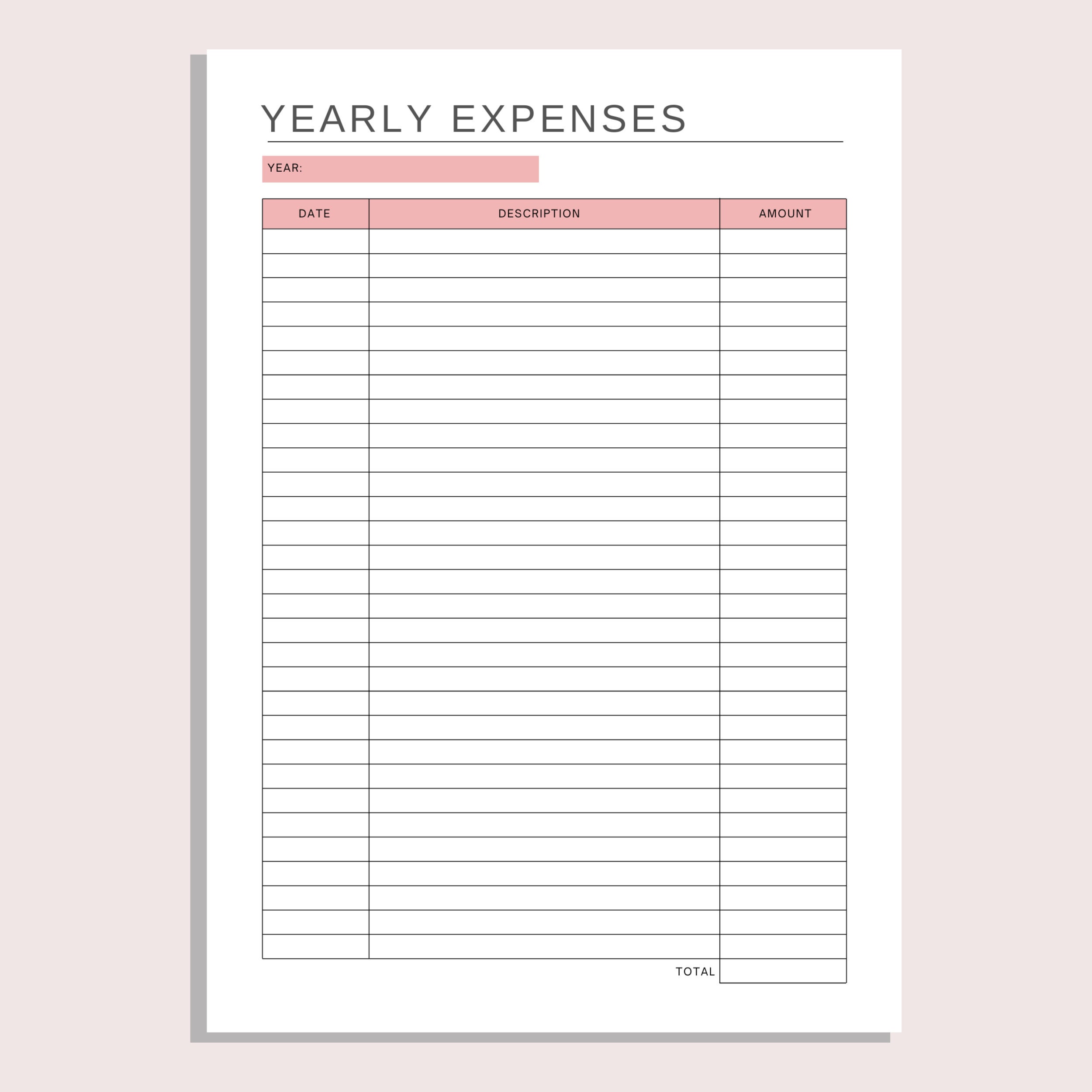 Yearly Expenses Tracker | Printable Spending Log | Transaction Record ...