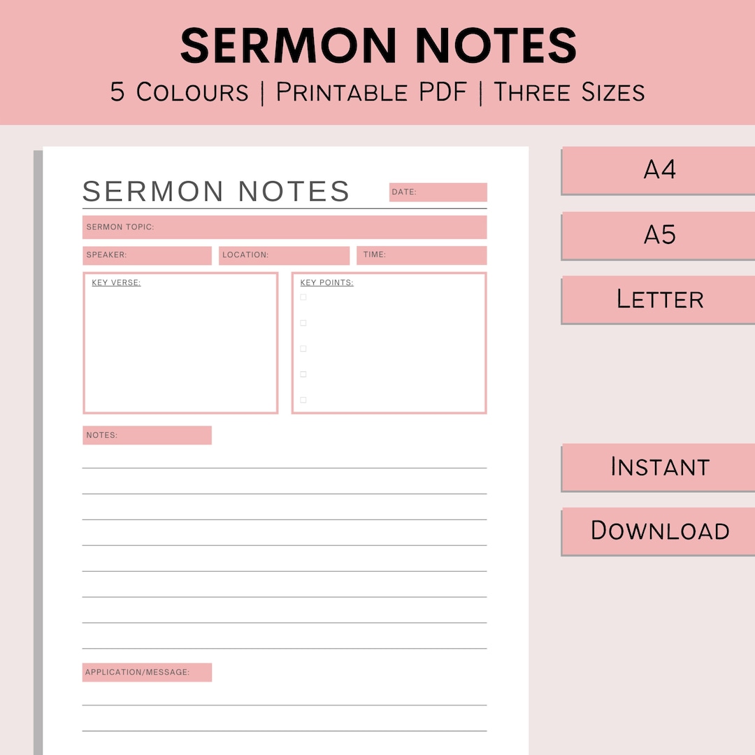 Sermon Notes | Printable Faith Planner | Religious Reflection Note Page ...