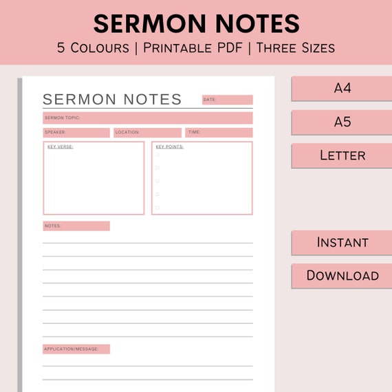 Sermon Notes Printable Faith Planner Religious Reflection | Etsy
