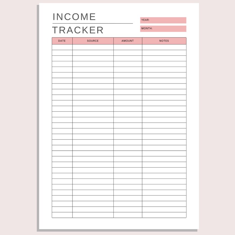 Income Tracker | Printable Income Log | Monthly Money Tracker | Wage ...