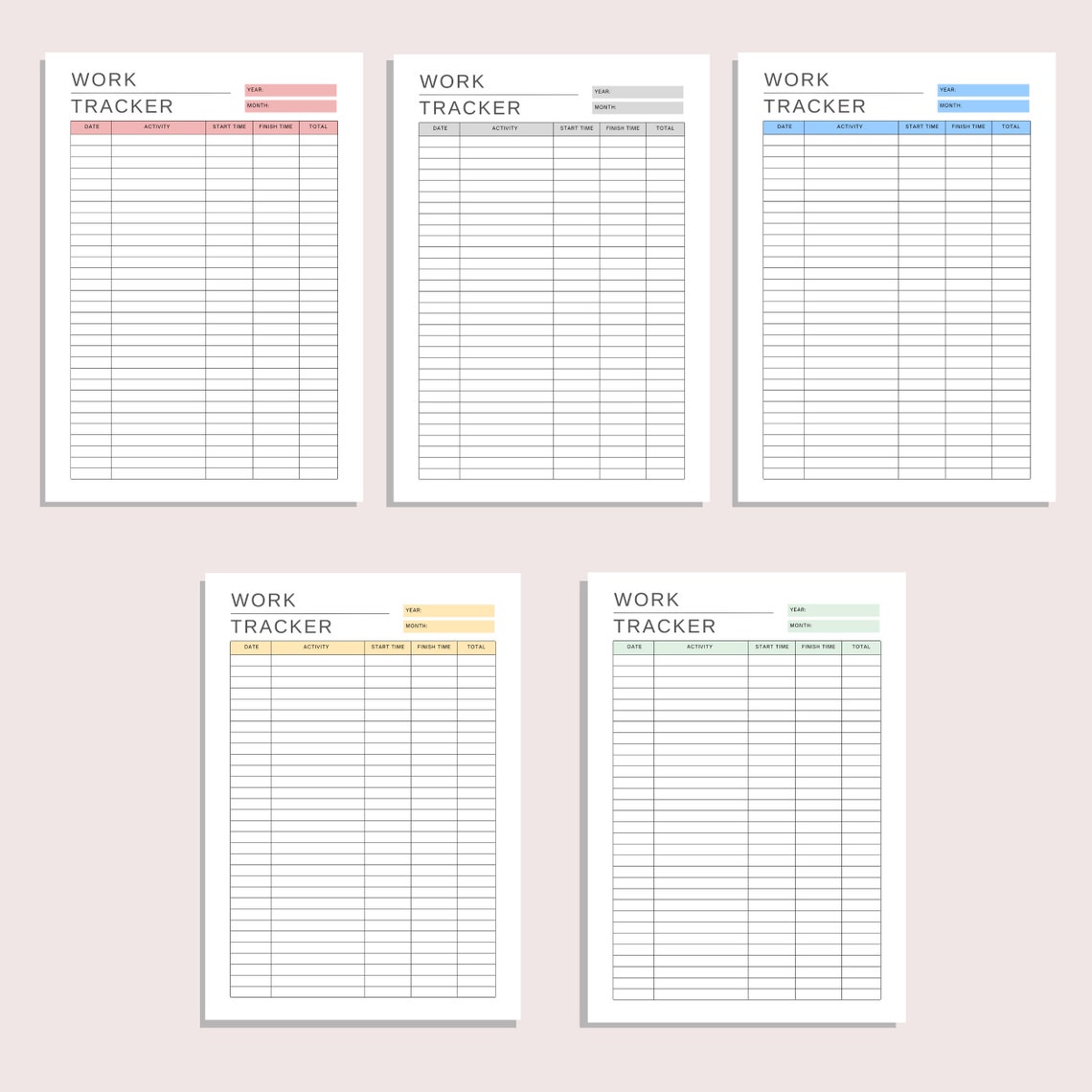 Work Tracker | Printable Work Log | Time Spent Track | Activity Manager ...