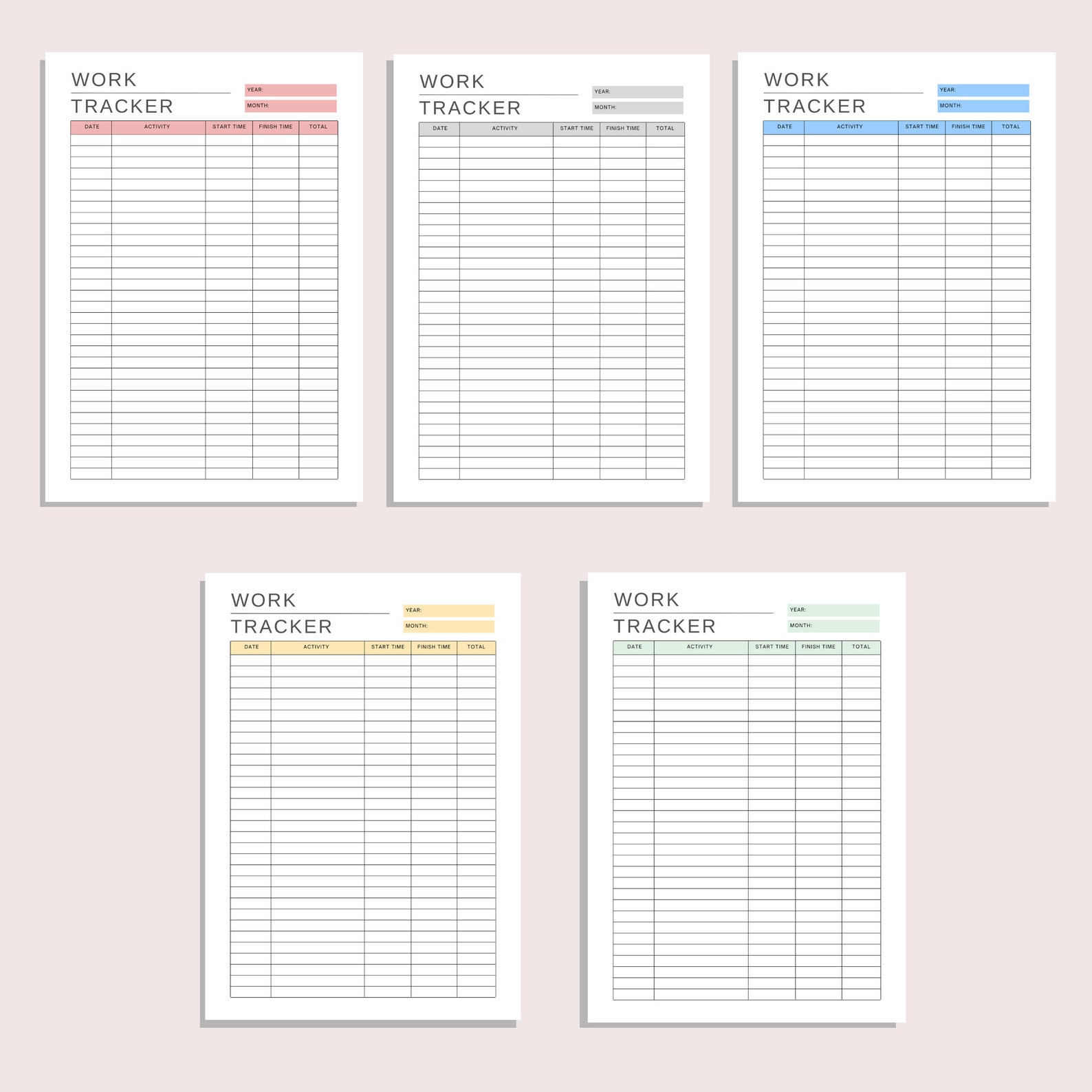 Work Tracker | Printable Work Log | Time Spent Track | Activity Manager ...