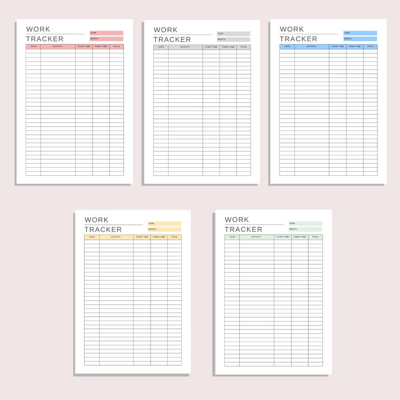 Work Tracker | Printable Work Log | Time Spent Track | Activity Manager ...
