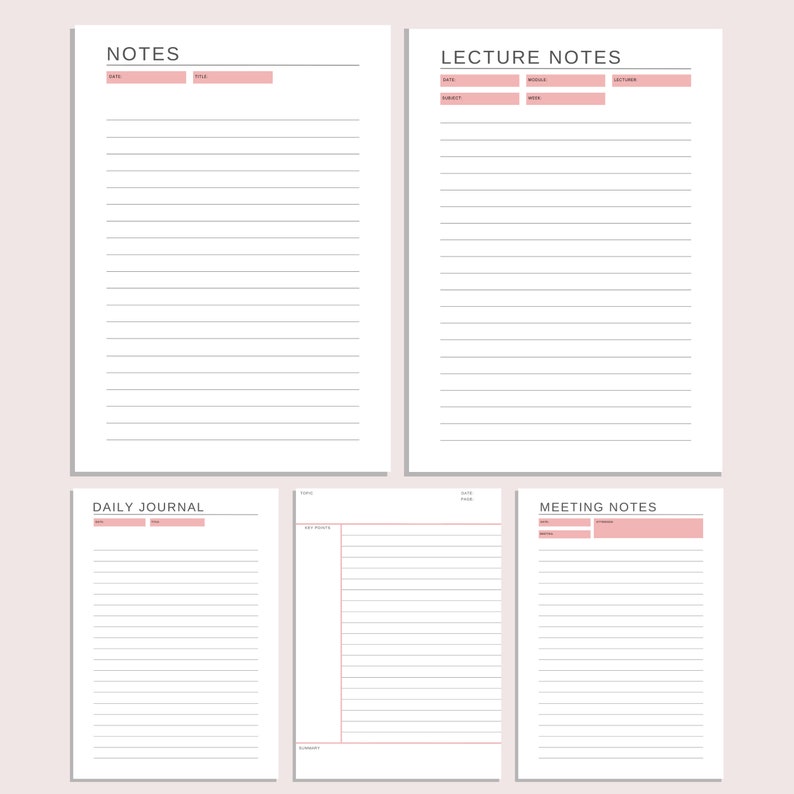 Note Taking Pack Printable Note Pages Student Note Bundle | Etsy