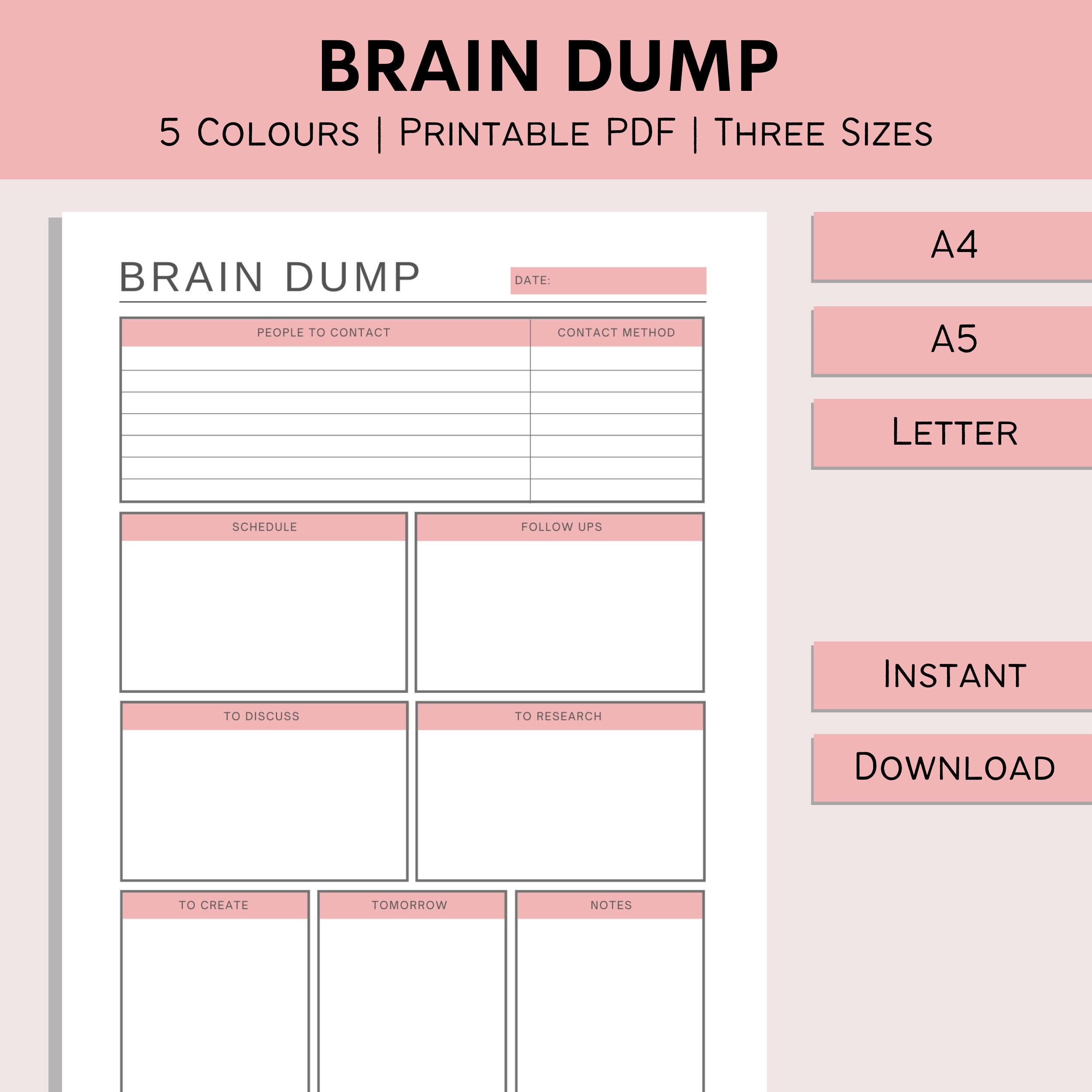 Brain Dump Printable | Daily Thoughts Organzier | Day Planner Template ...