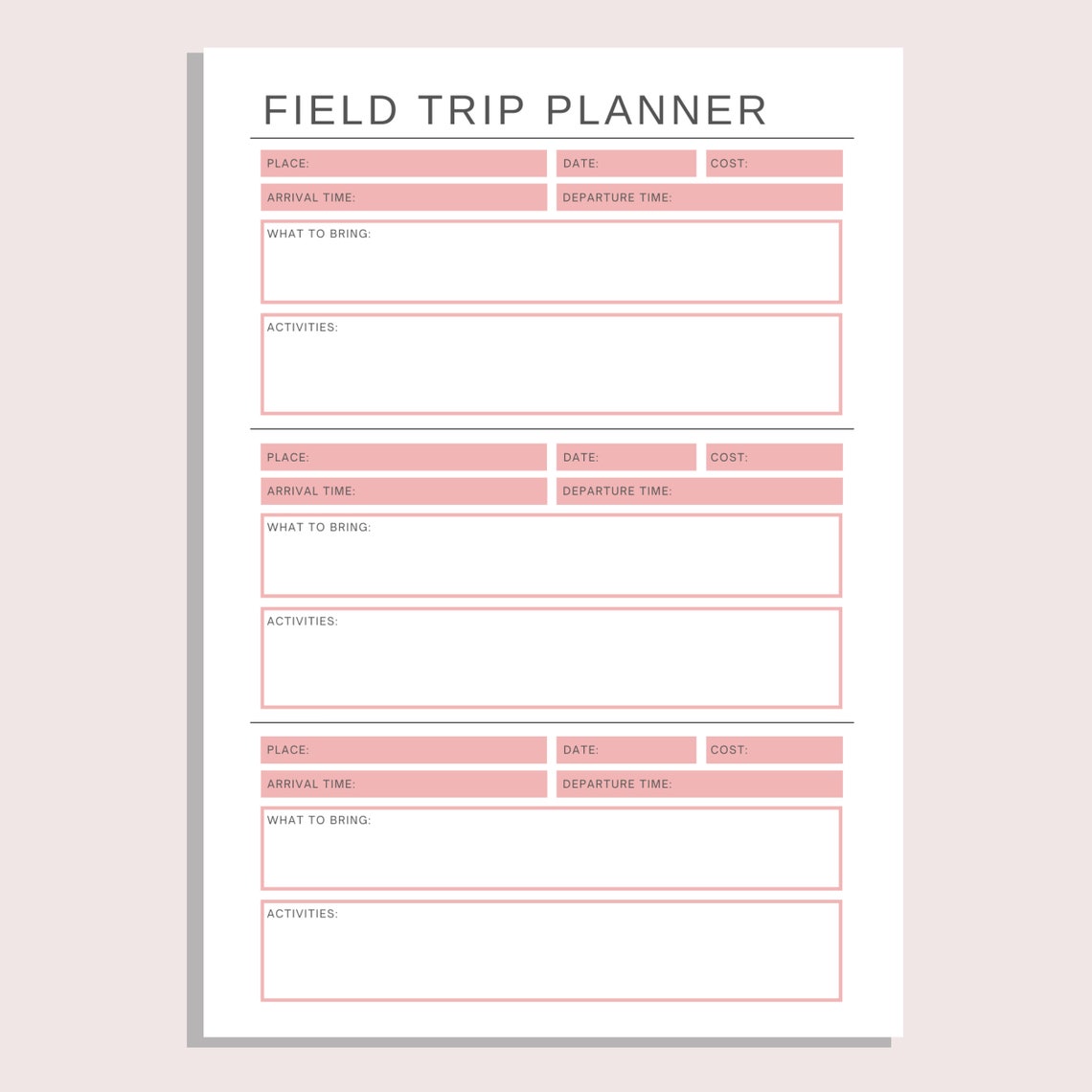 Field Trip Planner | Printable Homeschool Plan | Classroom Trip ...