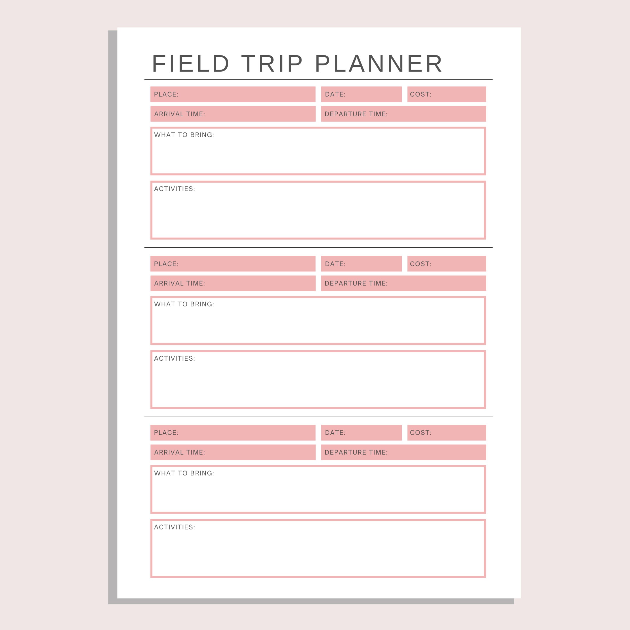 Field Trip Planner | Printable Homeschool Plan | Classroom Trip ...