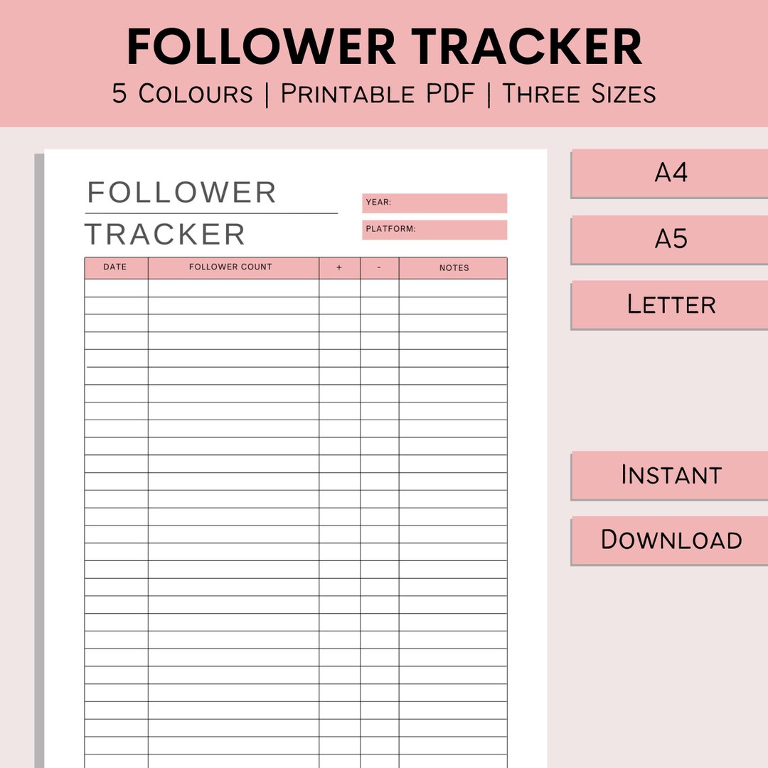 Follower Tracker | Printable Follower Log | Social Media Tracker ...