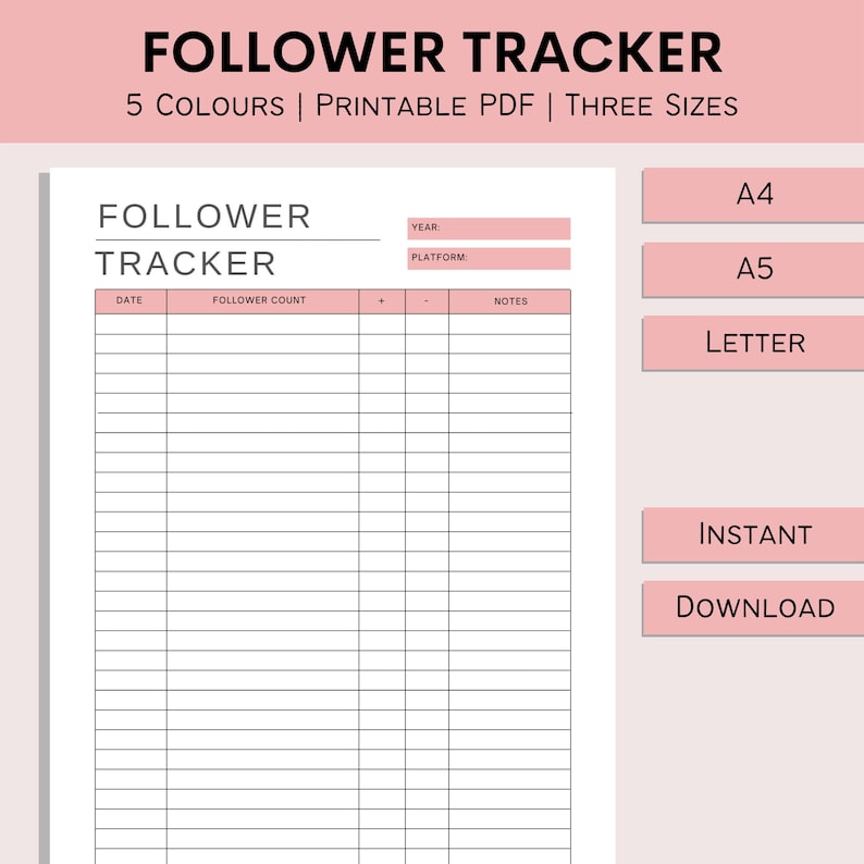 Follower Tracker | Printable Follower Log | Social Media Tracker ...