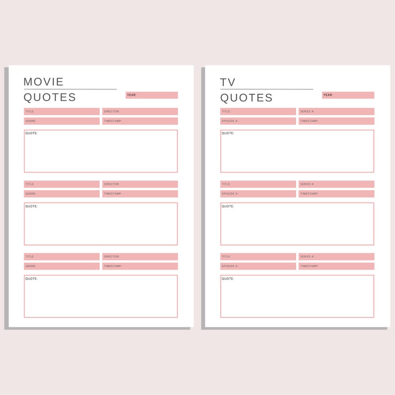 Movie Quote Sheet, Printable Favorite Quote Tracker, Film Lover, TV ...