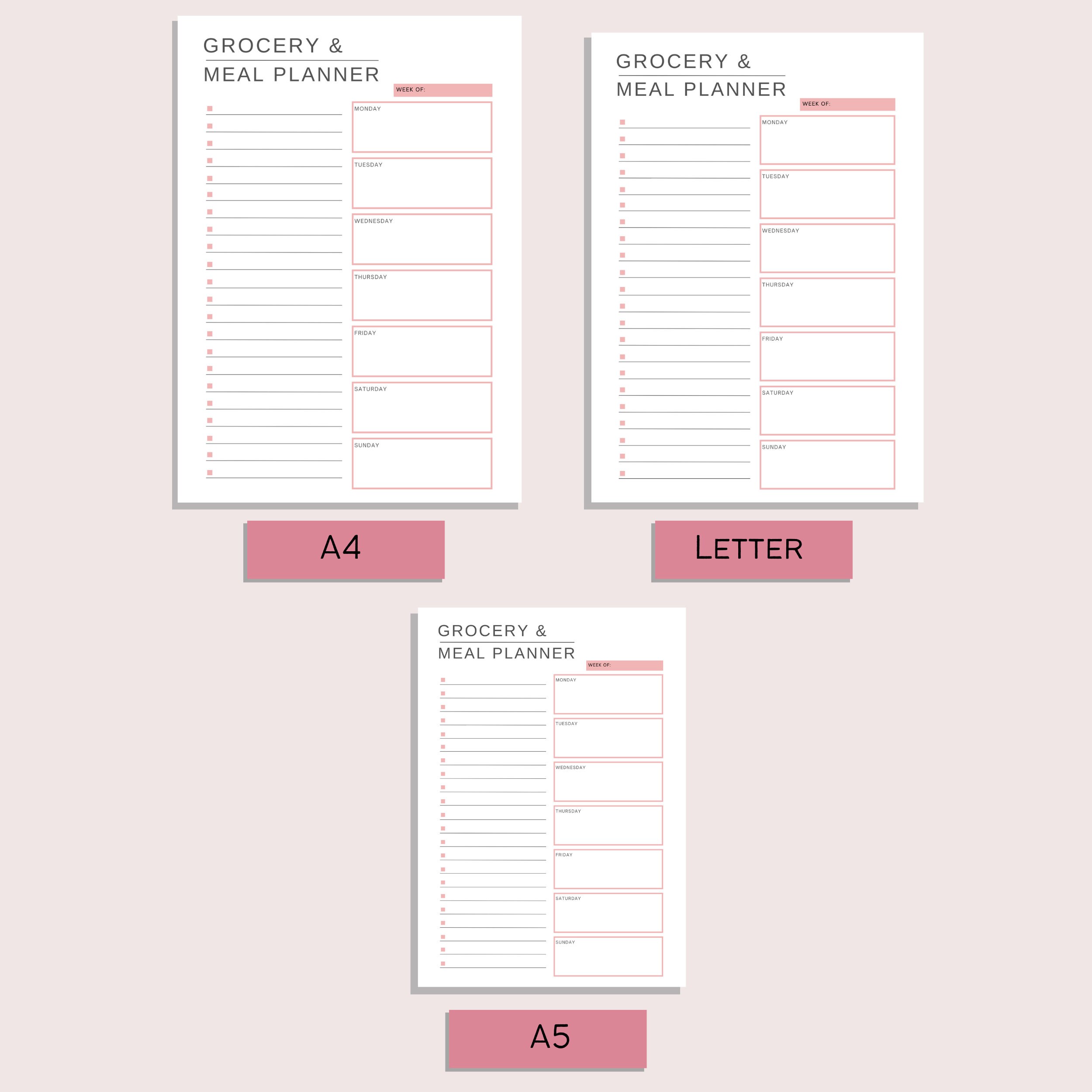 Week Meal Planner Bundle Printable, Grocery List, Meal Prep, Menu ...