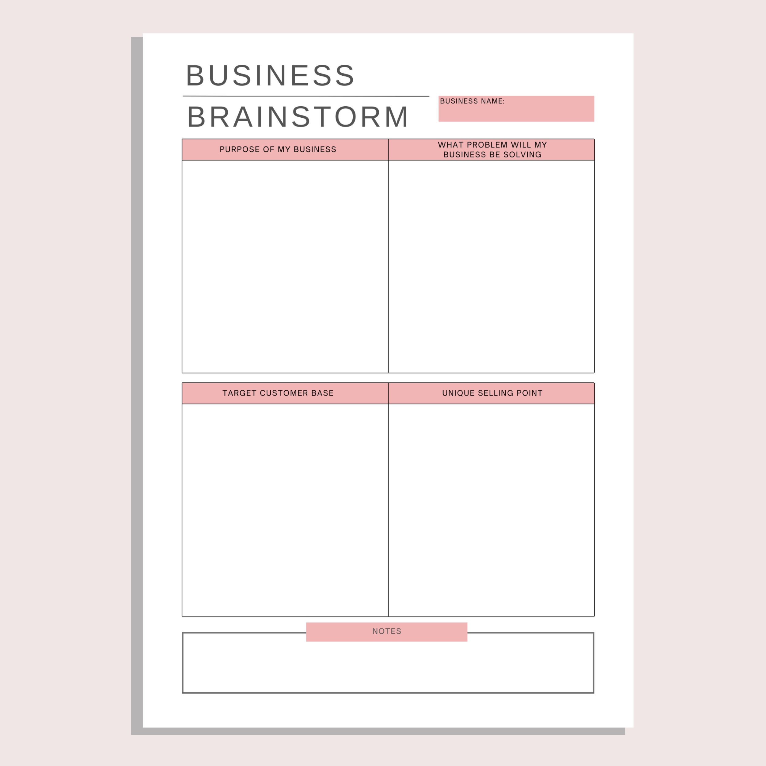 Business Brainstorm Sheet | Small Business Planner | Start up Overview ...