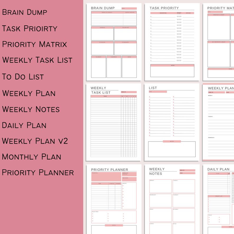 Printable Brain Dump Bundle Pack ADHD Planner to Do List - Etsy