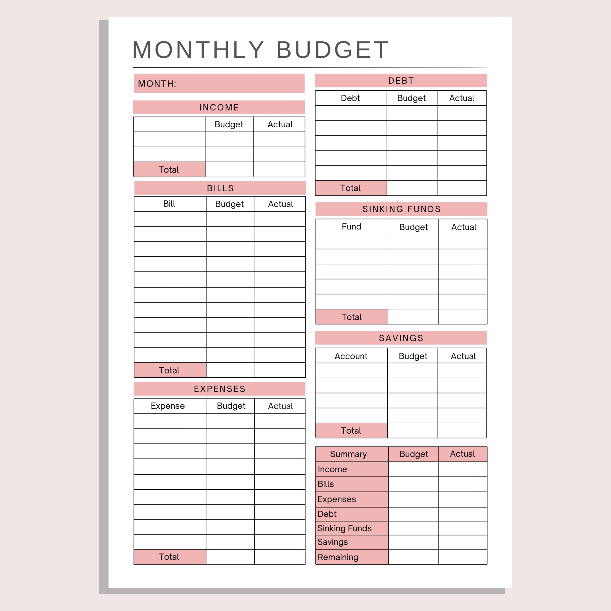 Monthly Budget Overview, Printable Budget Binder, Paycheck Tracker ...