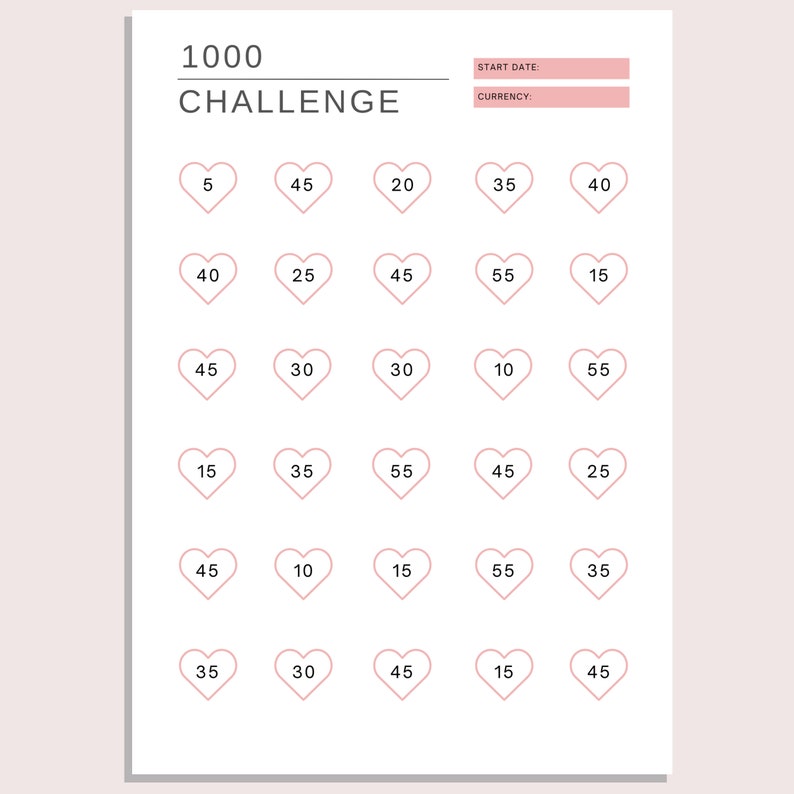 1000 Savings Challenge | Savings Tracker | Printable Saving Goal | Fund ...
