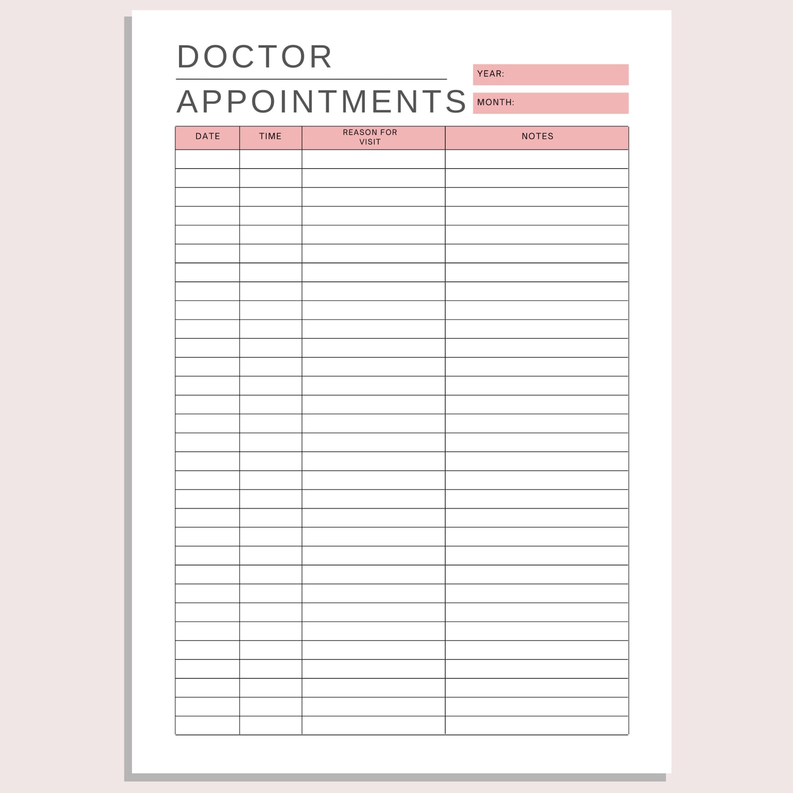 Doctor Appointments | Printable Doctor Visits Tracker | Health Check up ...