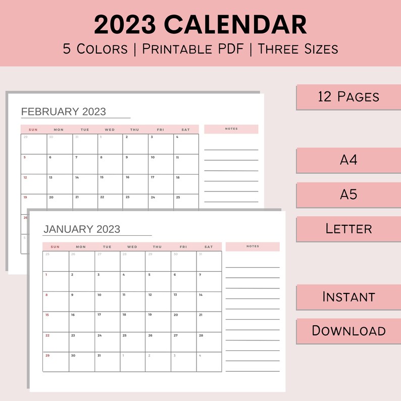 2023 Monthly Calendar Printable Calendar Template Landscape Calendar 
