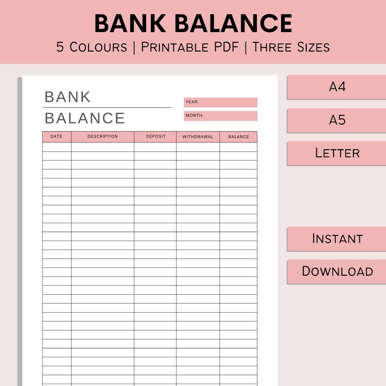 Bank Balance Sheet | Savings Tracker | Finance Log | Financial Planner ...