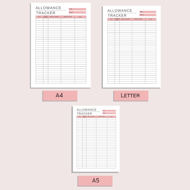 Allowance Tracker | Kids Chore List | Childrens Pocket Money Log ...
