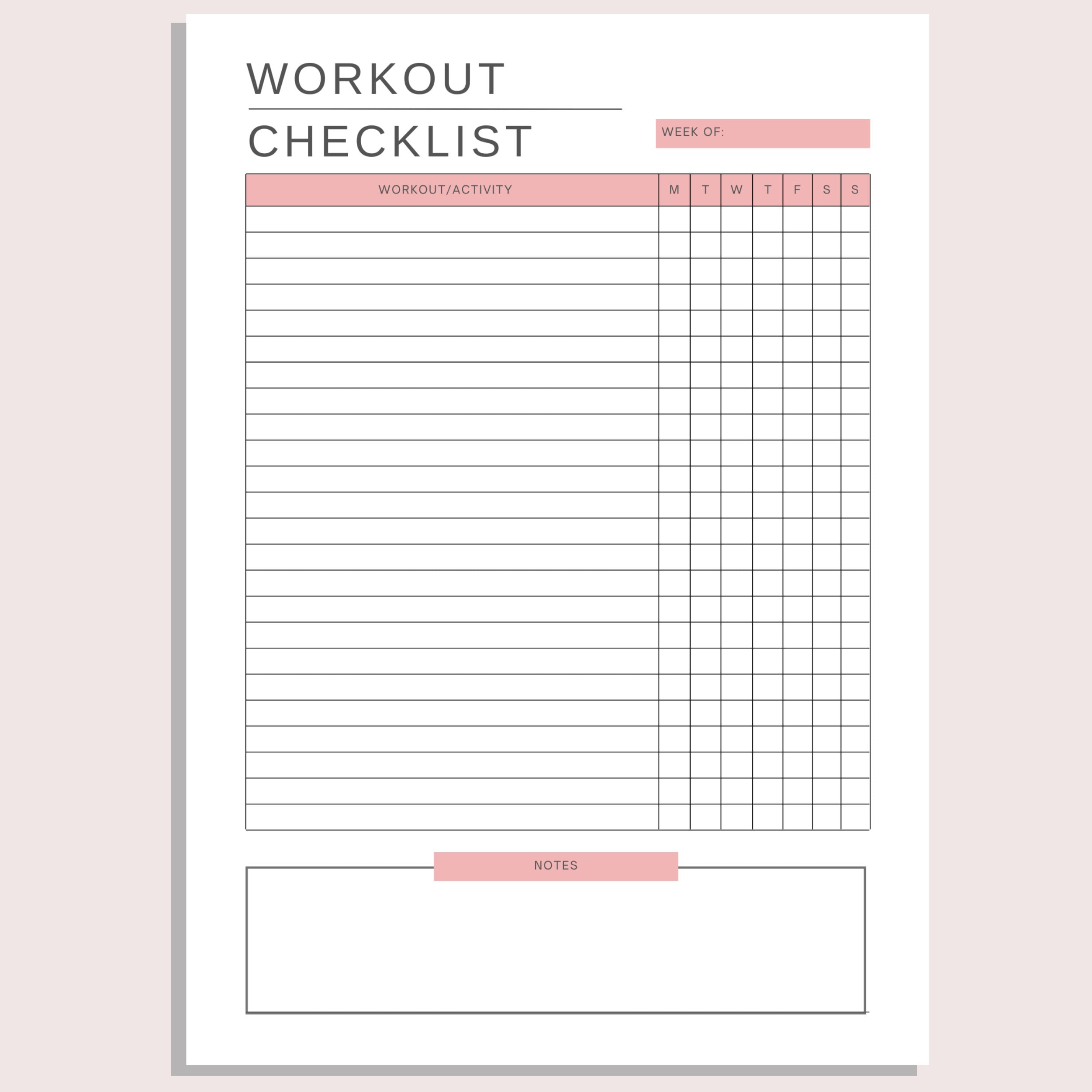Workout Checklist | Printable Workout Tracker | Daily Exercise List ...