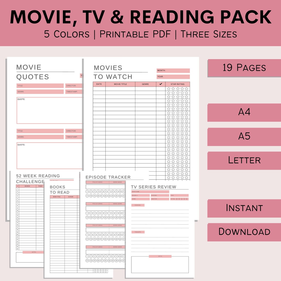 Movie Tracker Printable | TV Series Journal | Television and Film ...
