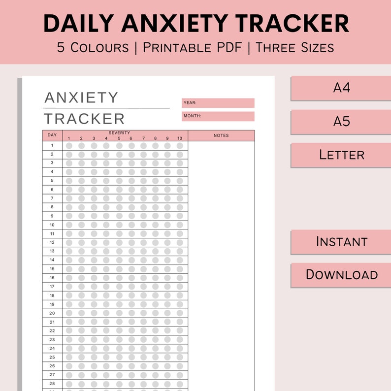 Daily Anxiety Tracker Printable | Mental Health Care | Anxiety Levels ...