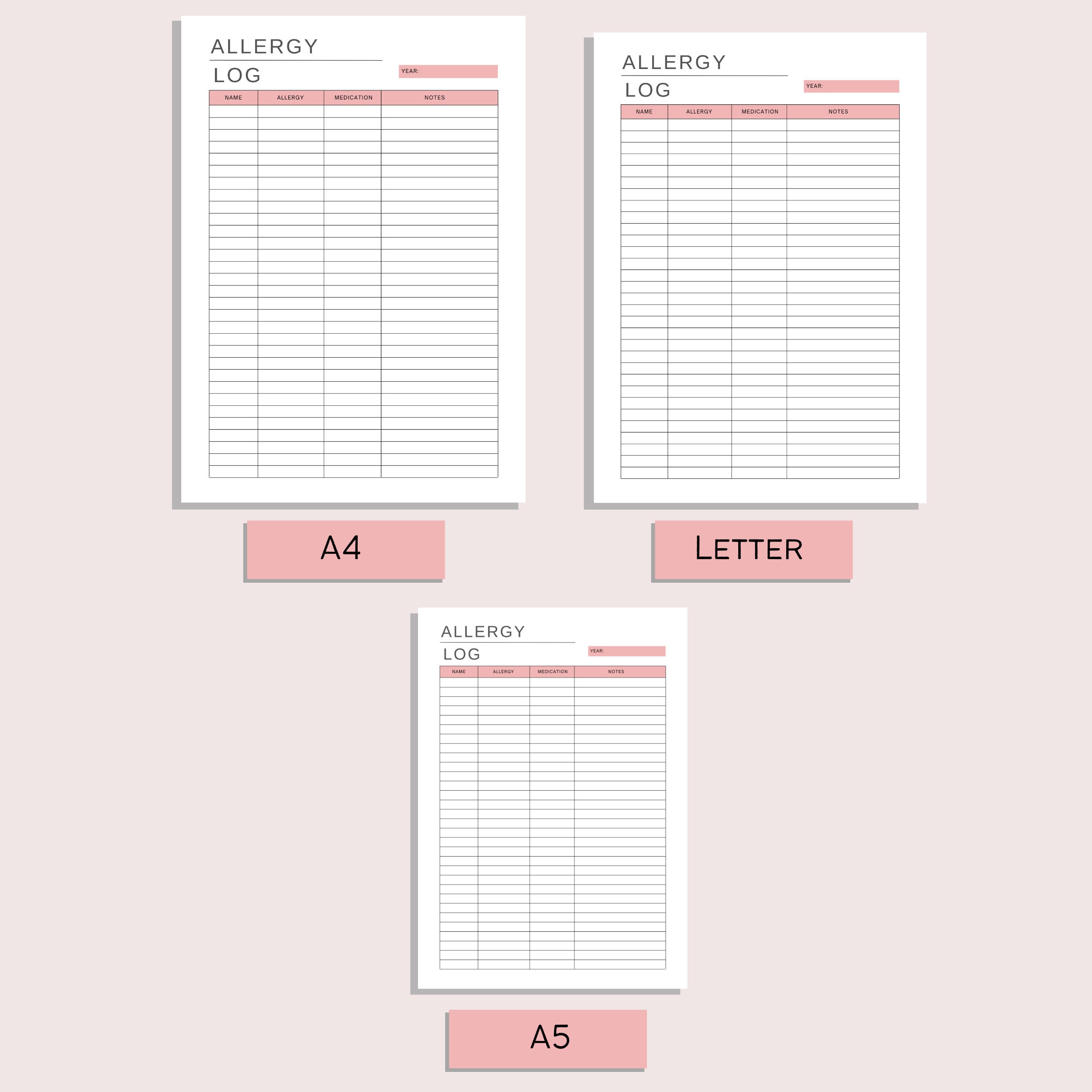 Allergy Log | Allergy Tracker Sheet | Medication Tracker | Printable ...