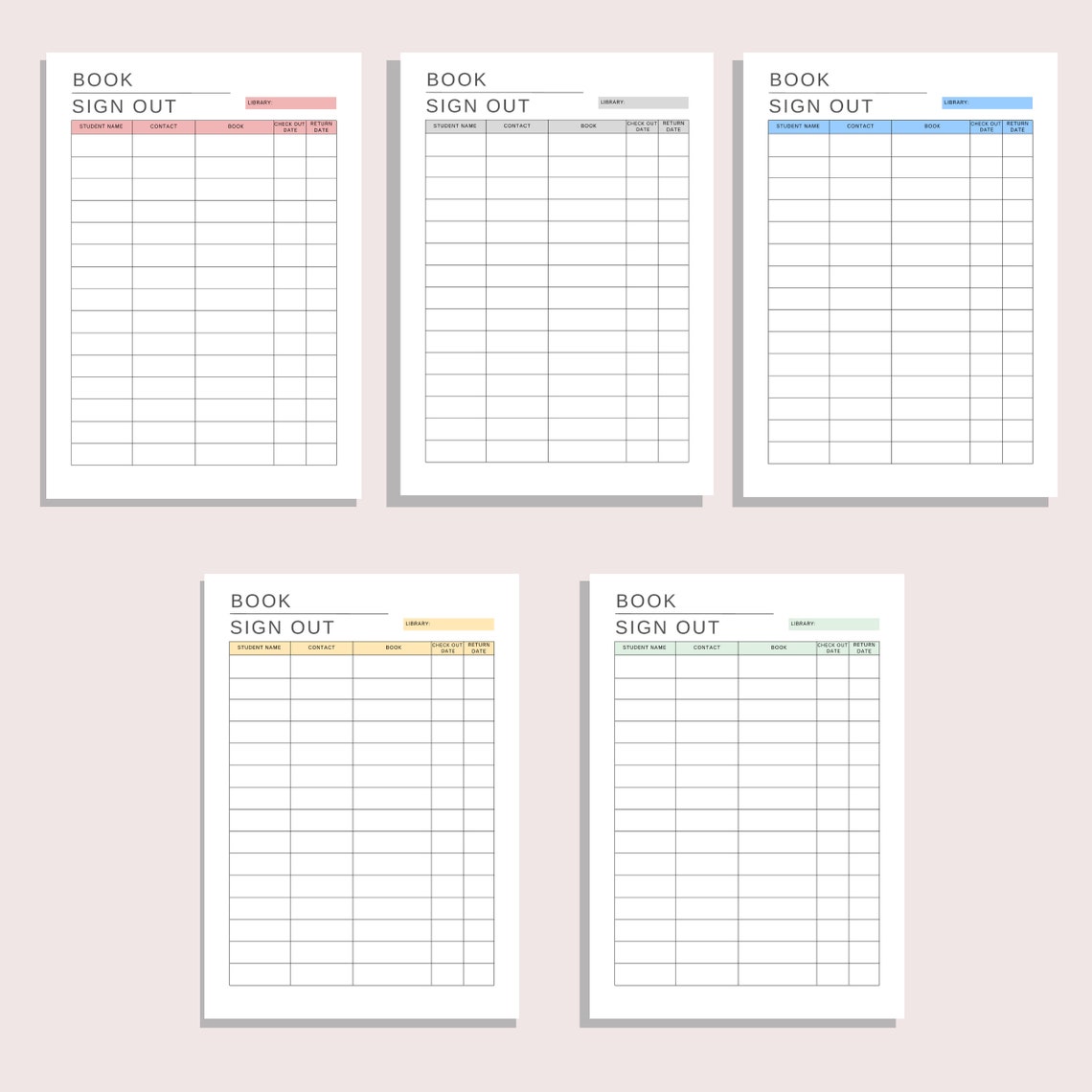 Library Book Sign Out Sheet | School Book Tracker | College Sign Out ...