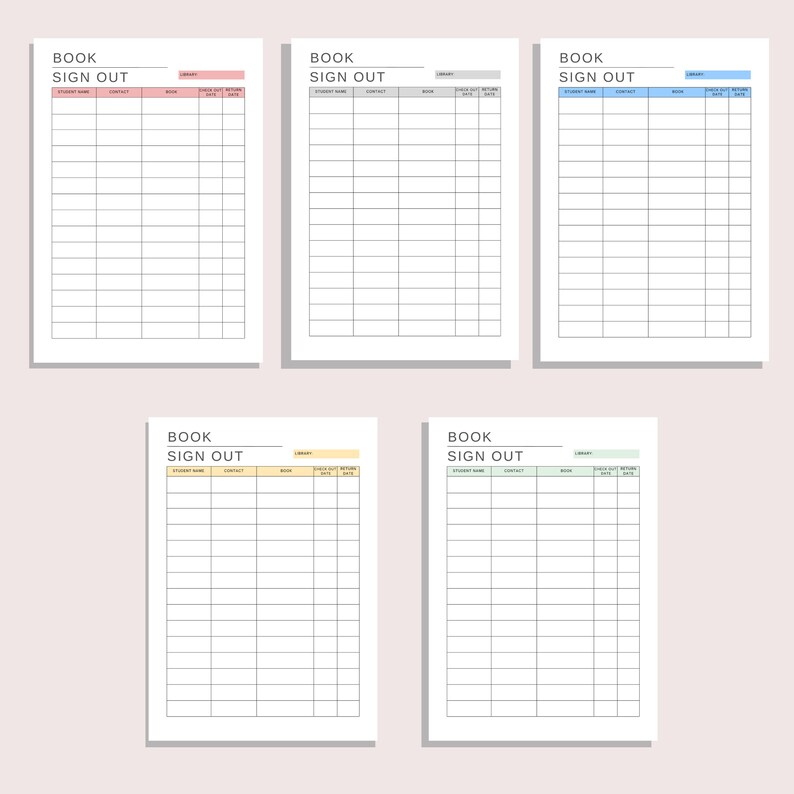 Library Book Sign Out Sheet | School Book Tracker | College Sign Out ...