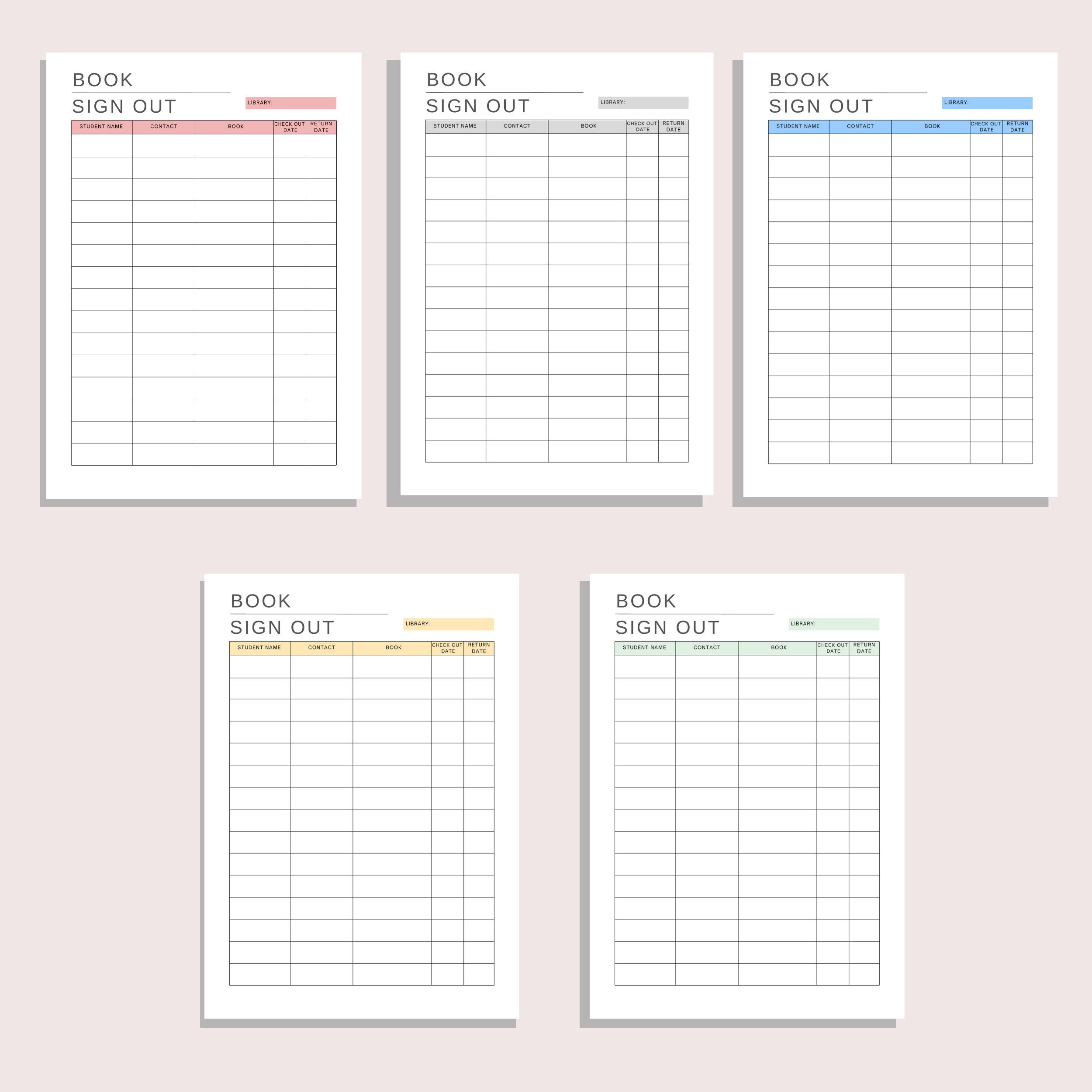 Library Book Sign Out Sheet | School Book Tracker | College Sign Out ...