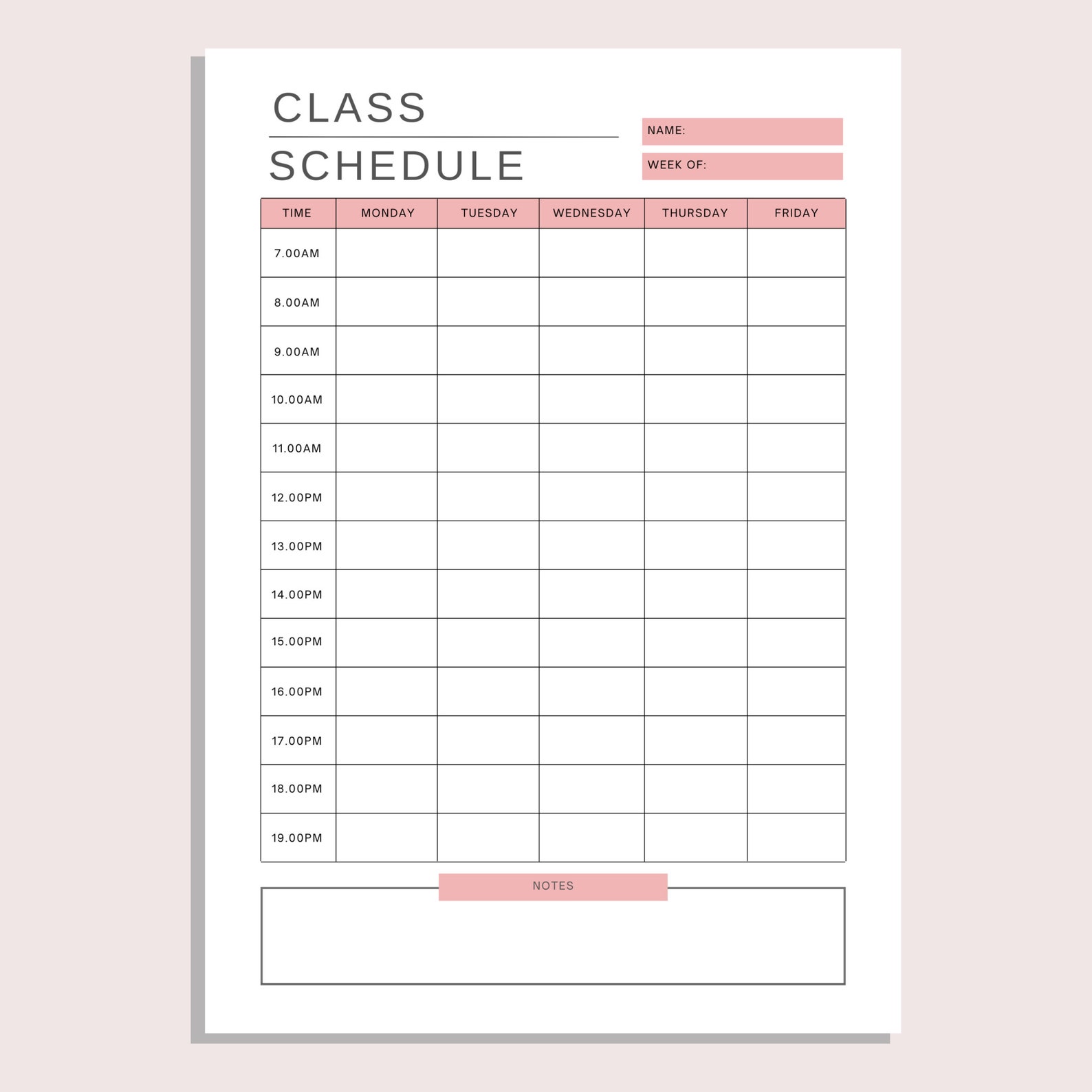 Class Schedule | Printable Class Timetable | Weekly School Classes ...