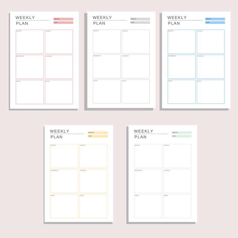 Five Day Weekly Plan | Printable Desk Organizer | Student Plan | Weekly ...