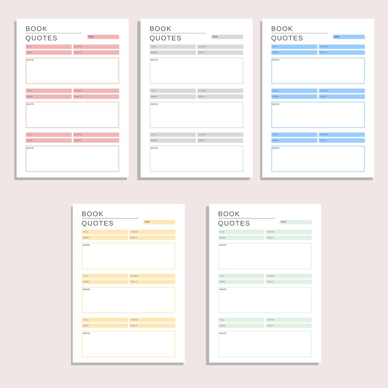 Book Quote Sheet, Printable Favorite Quote Tracker, Book Lover, Quote ...