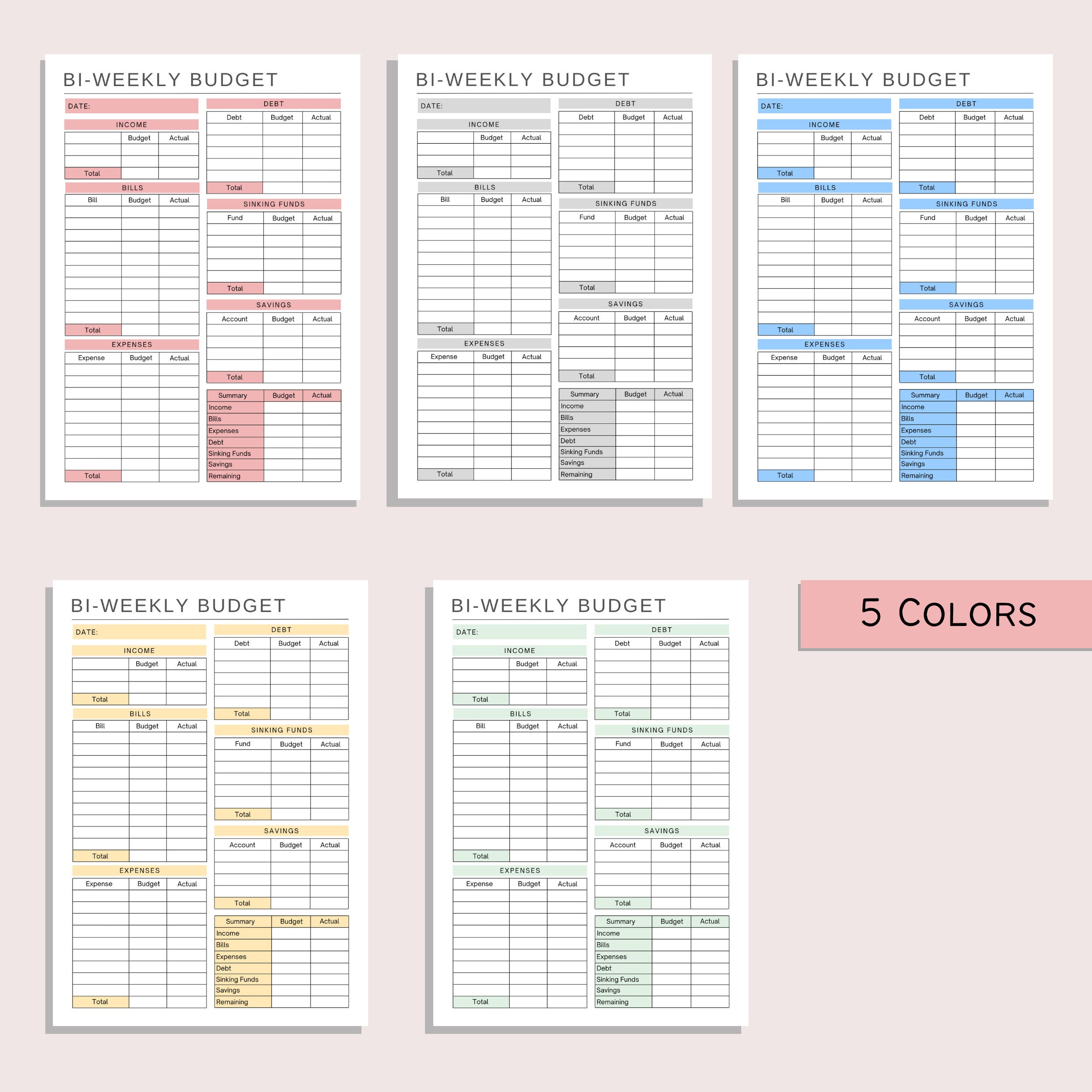 Bi-weekly Budget Bundle Template Printable Paycheck Planner Budget ...