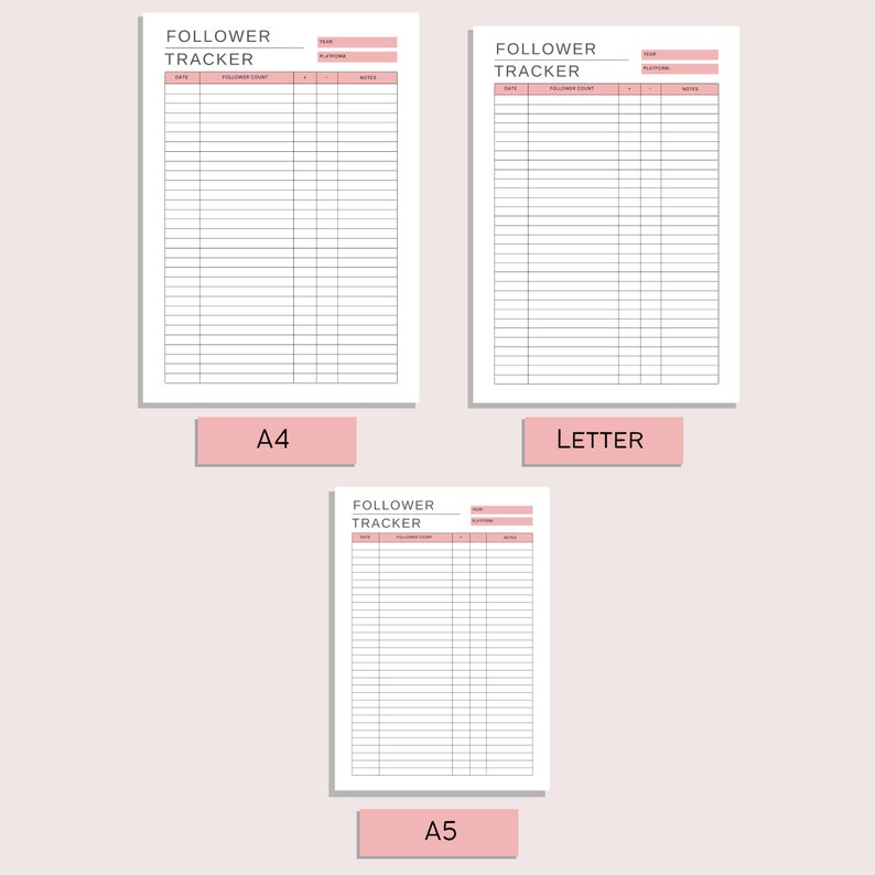 Follower Tracker Printable Follower Log Social Media Tracker Social ...