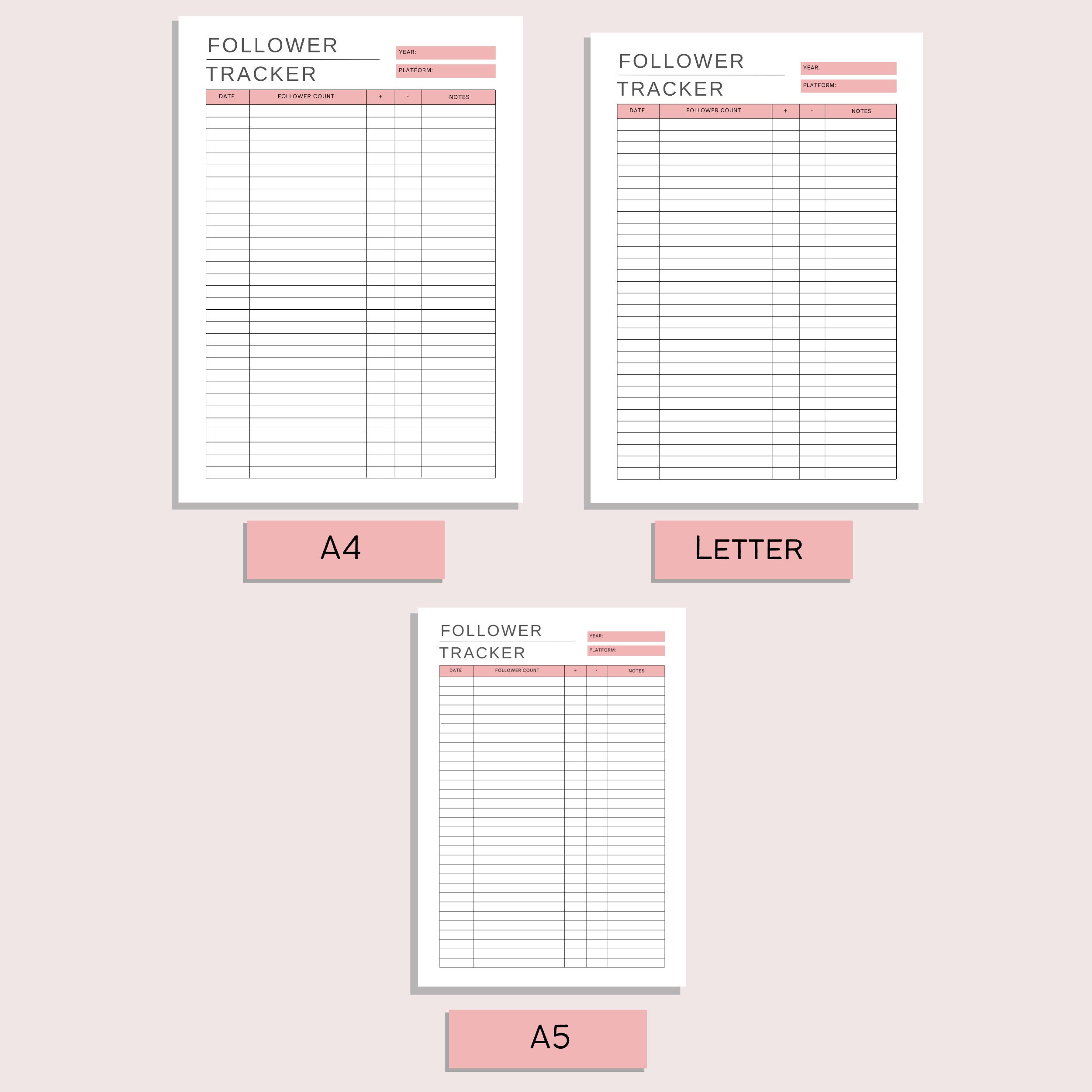 Follower Tracker | Printable Follower Log | Social Media Tracker ...