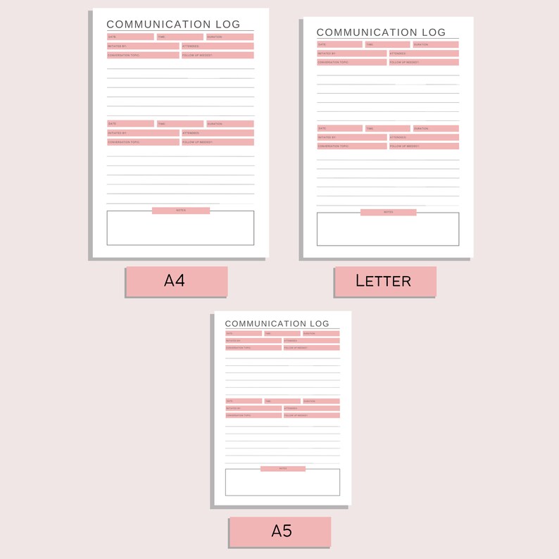 Communication Log | Printable Conversation Record | Team Call ...