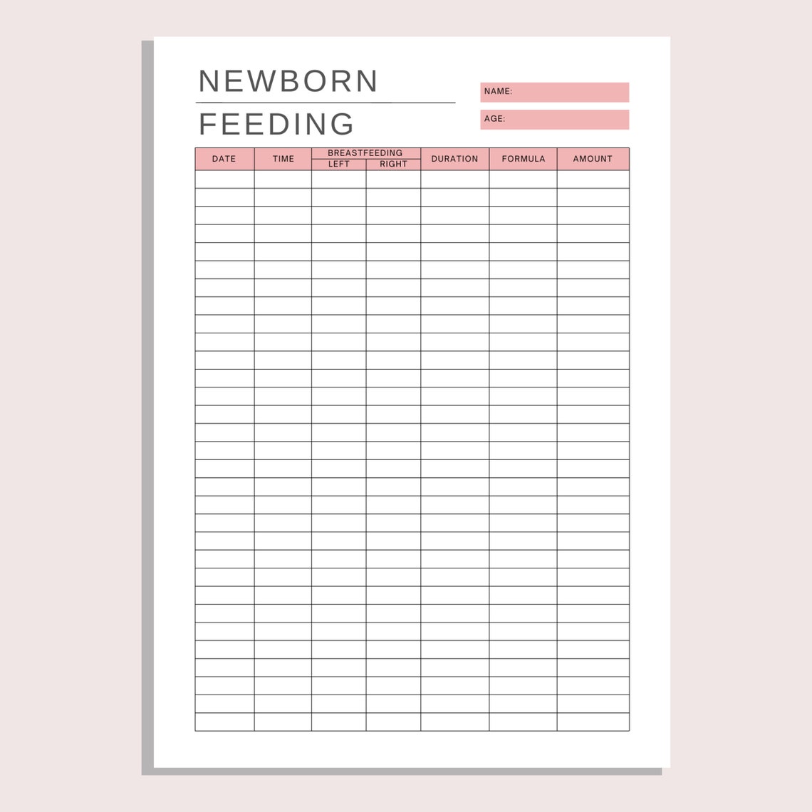 Newborn Feeding Log | Printable Baby Food Tracker | New Mom Planner ...