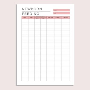 Newborn Feeding Log | Printable Baby Food Tracker | New Mom Planner ...