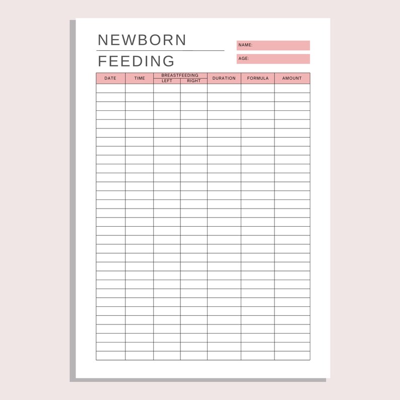Newborn Feeding Log | Printable Baby Food Tracker | New Mom Planner ...